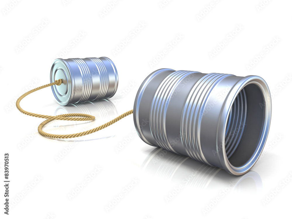 Communication concept: tin can children telephone with rope Stock ...