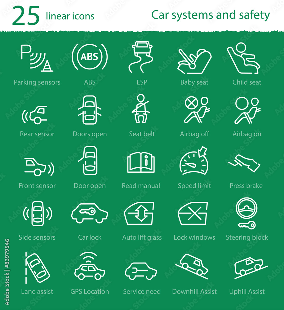 Vector car interface and electronic safety systems icons. Stock Vector ...