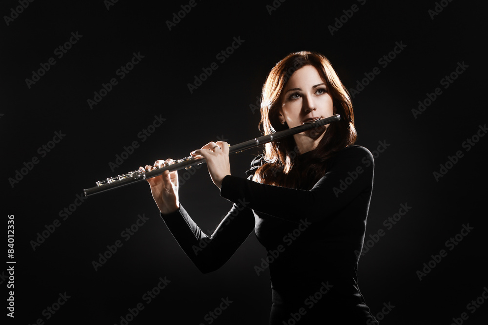 Flute player flutist with music instrument Stock Photo | Adobe Stock