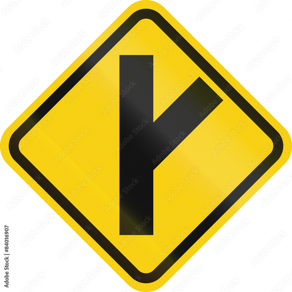 Colombian road warning sign: 3 way intersection ahead Stock ...