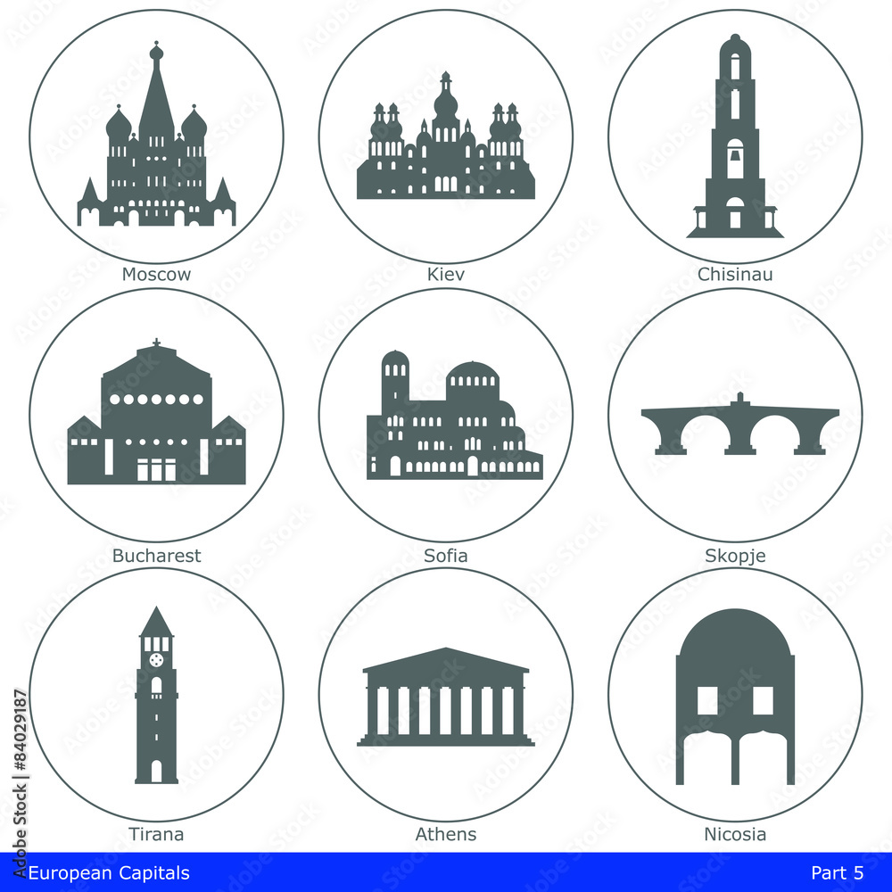 European Capitals - Icon Set (Part 5) Stock Vector | Adobe Stock