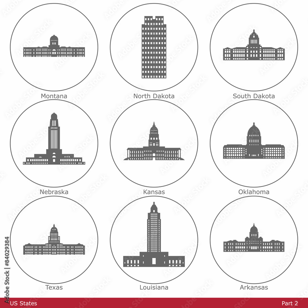 US States - symbolized by the State Capitols (Part 2) Stock Vector ...