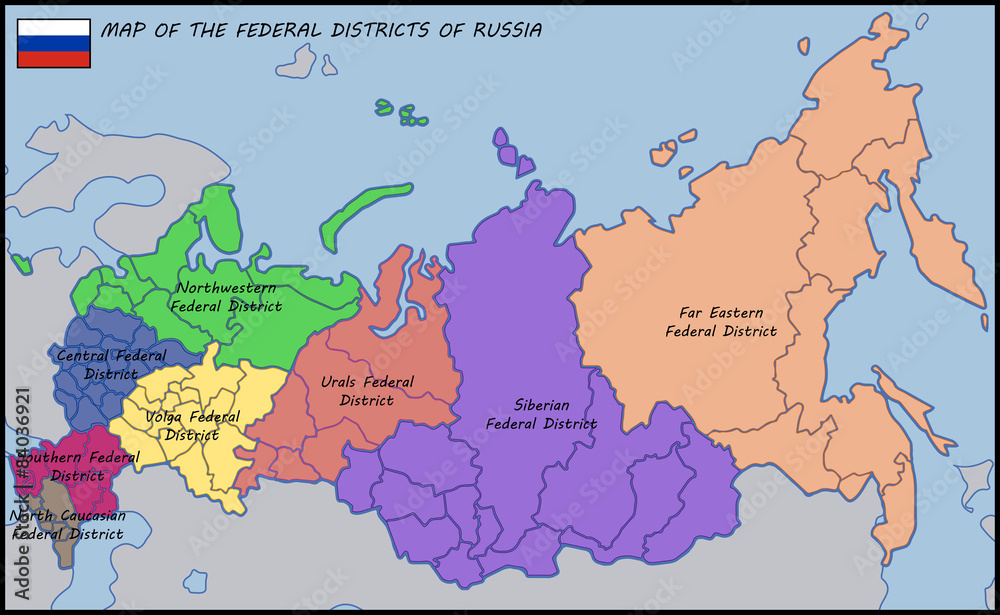 Map of the Federal Districts of Russia Stock Vector | Adobe Stock