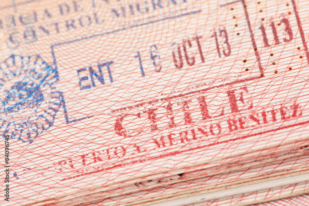 Passport page with Chile immigration control stamp. Stock Photo | Adobe ...