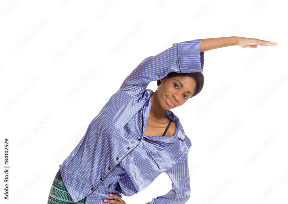 Model stretching isolated on white Stock Photo | Adobe Stock