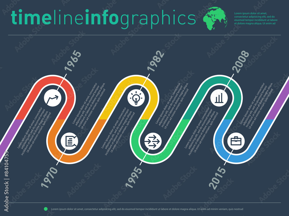 Vector time line info graphic with diagram, icons and over Graph Stock ...