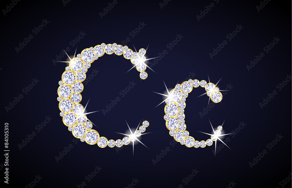 Letter "C" composed from diamonds with golden frame. Complete alphabet ...