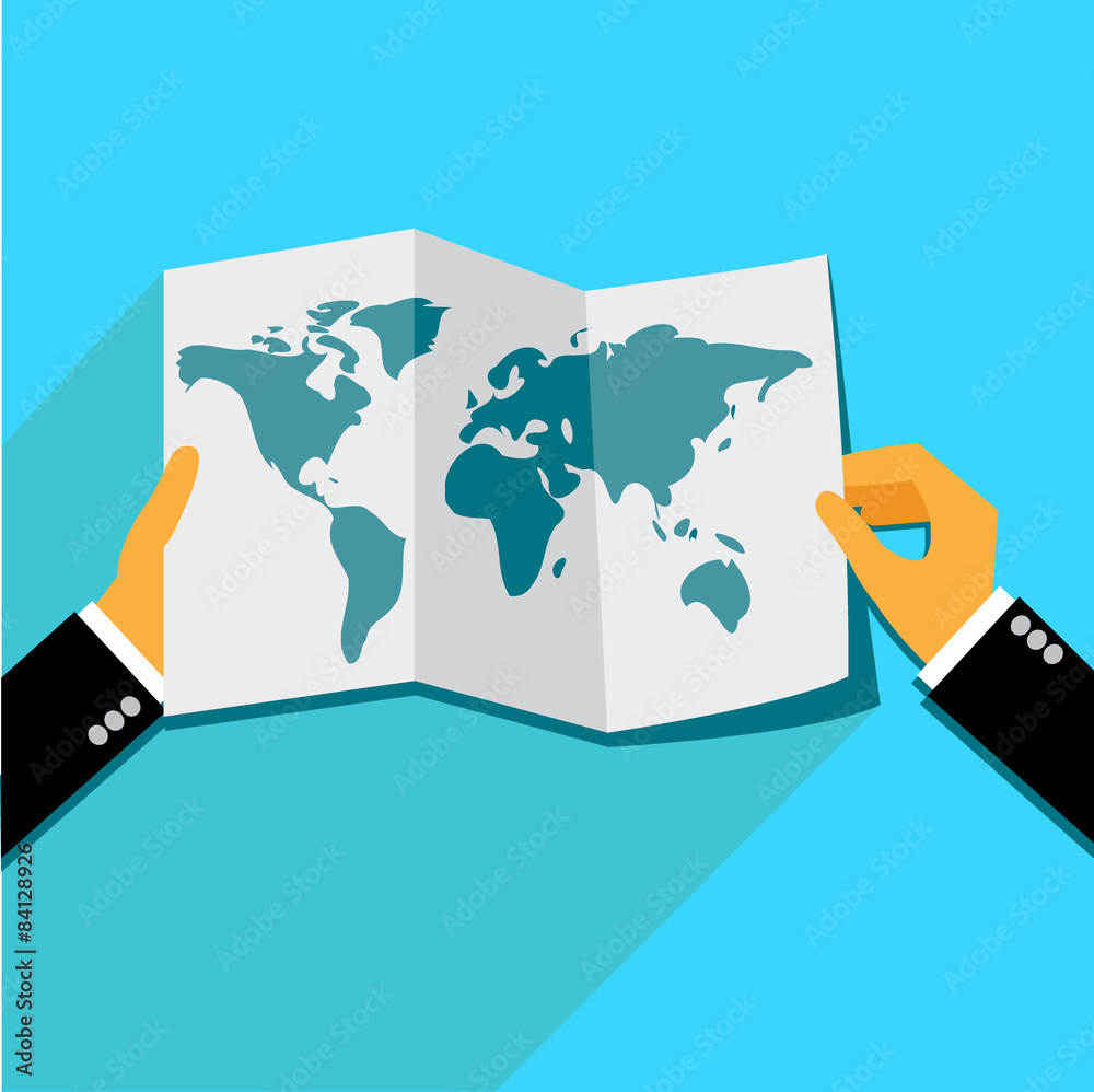 hands holding world map in flat style for web Stock Vector | Adobe Stock