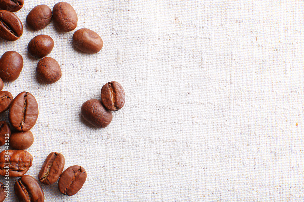 Frame of coffee beans on color sackcloth background Stock Photo | Adobe ...