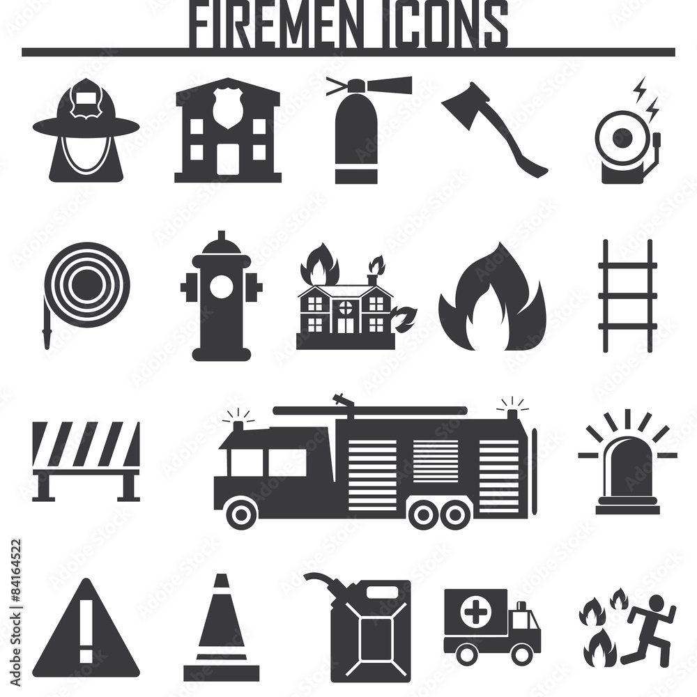Vector black firefighter icons set on white background Stock Vector ...