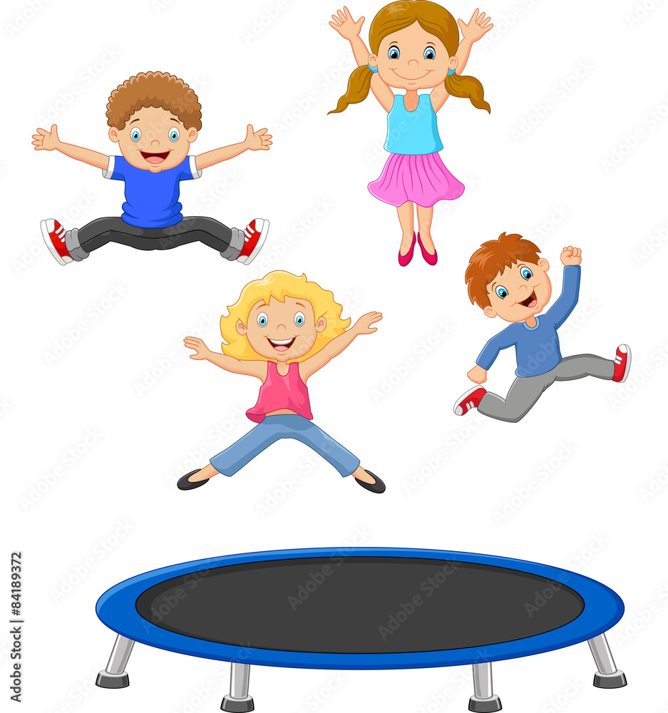 Cartoon little kid playing trampoline Stock Vector | Adobe Stock Cartoon little kid playing trampoline Stock Vector | Adobe Stock