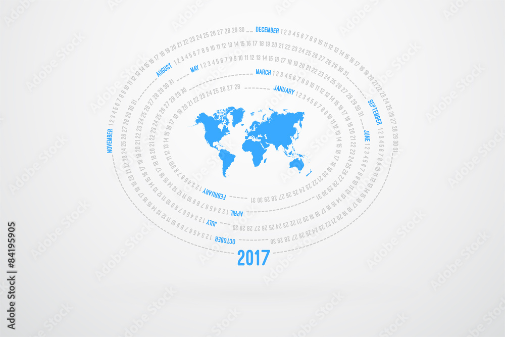 World Map Monthly Calendar For Year 2017 Stock Vector | Adobe Stock