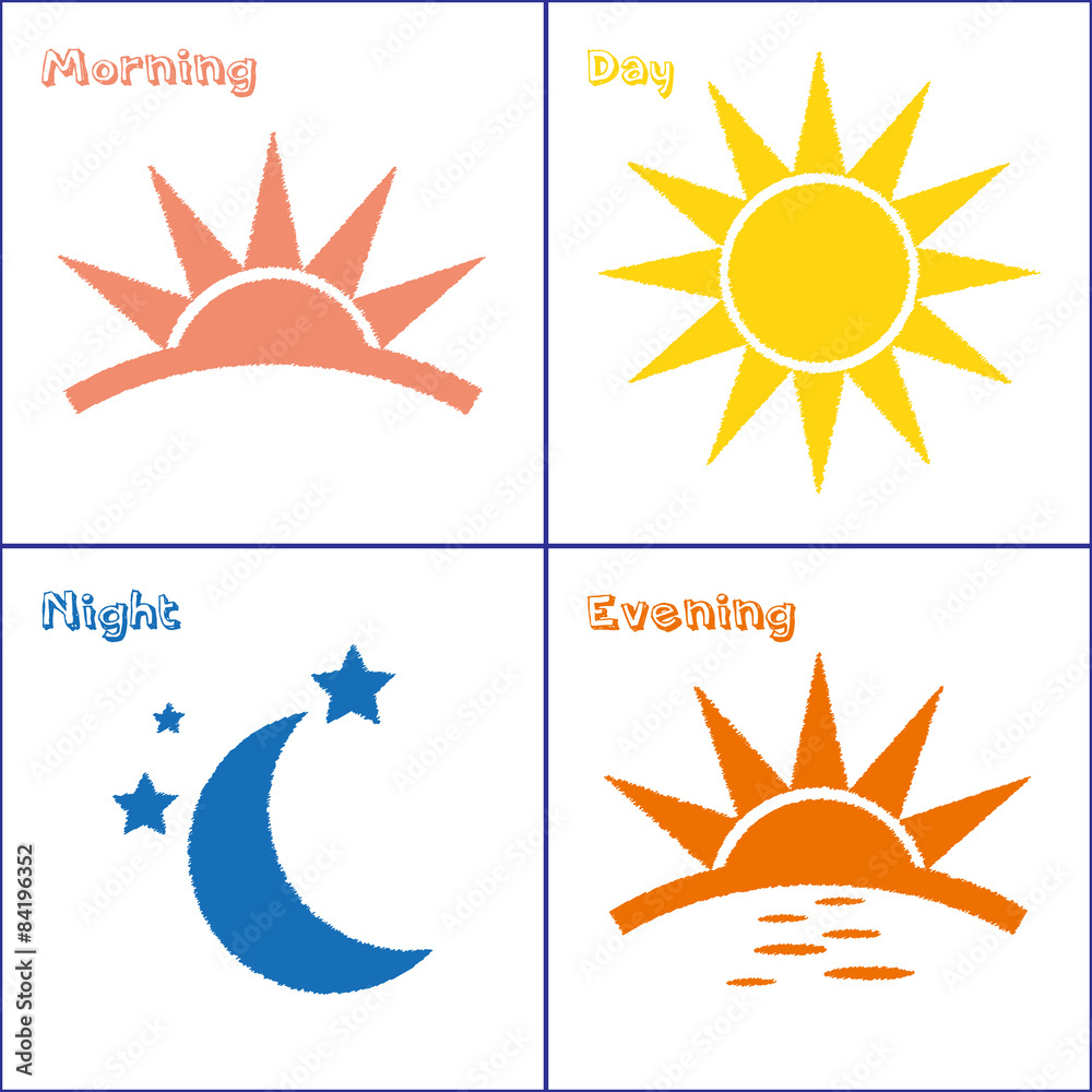 Morning day evening night icon set Stock Vector | Adobe Stock