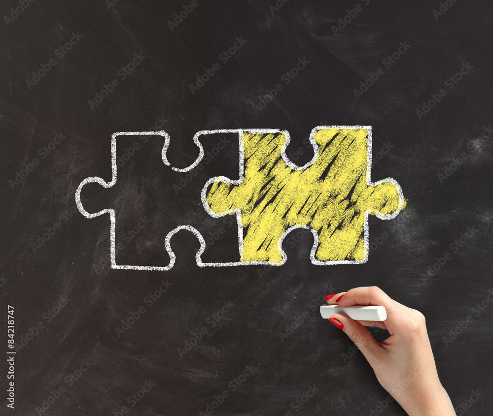 Hand drawing two matching puzzle pieces Stock Photo | Adobe Stock