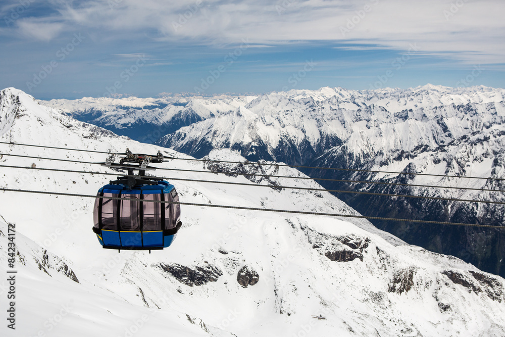 Cable car with ski slope in mountains near Zillertaler Alps Stock Photo ...