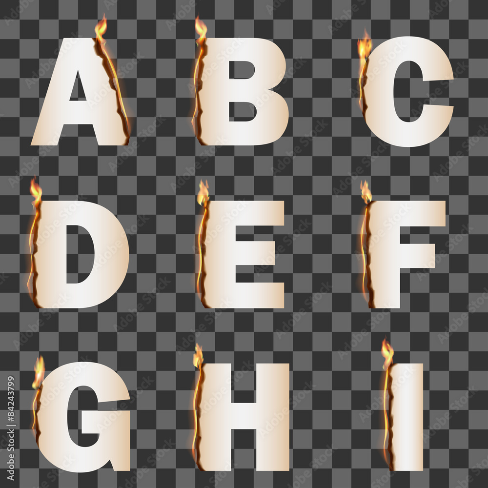 Alphabet with transparent fire flame. Set 1 A-I Stock Vector | Adobe Stock