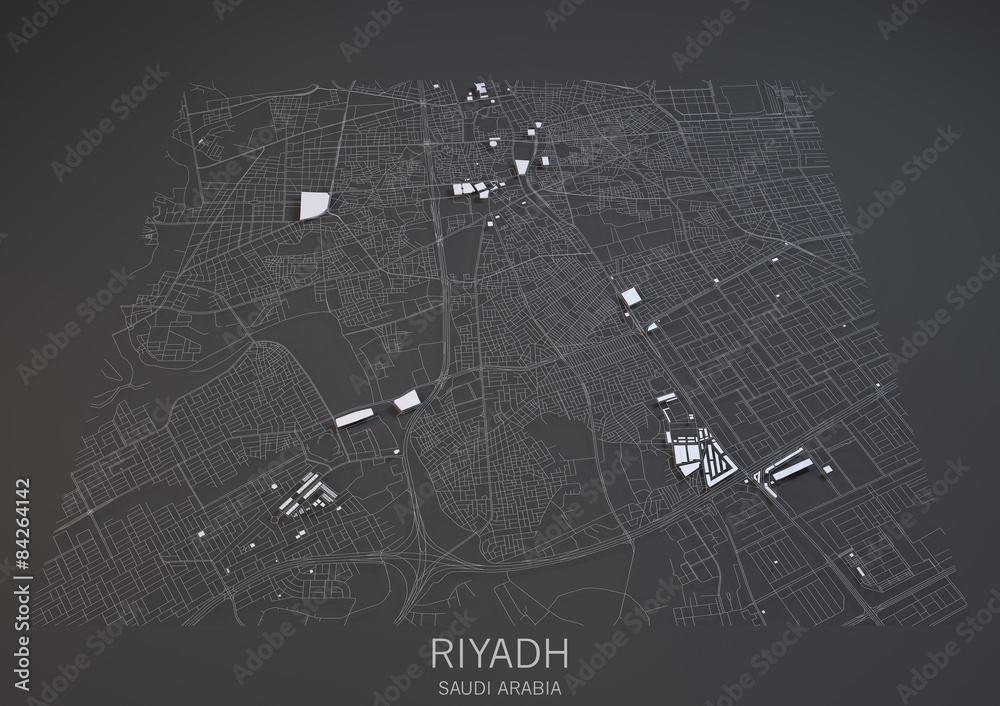 Riyad mappa, vista satellitare, 3d, Arabia saudita Stock Illustration ...