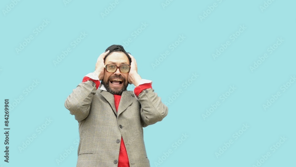 An untidy man, wearing glasses, expressing horror. Stock Video | Adobe ...