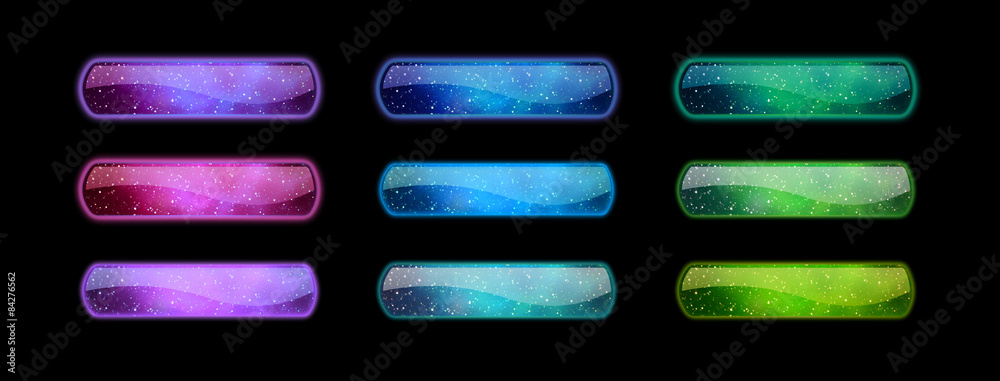 Space themed futurictic buttons with stars and galaxies design. Stock ...