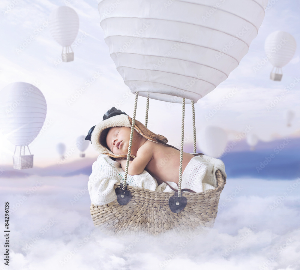 Fantasty image of little boy flying a balloon Stock Photo | Adobe Stock