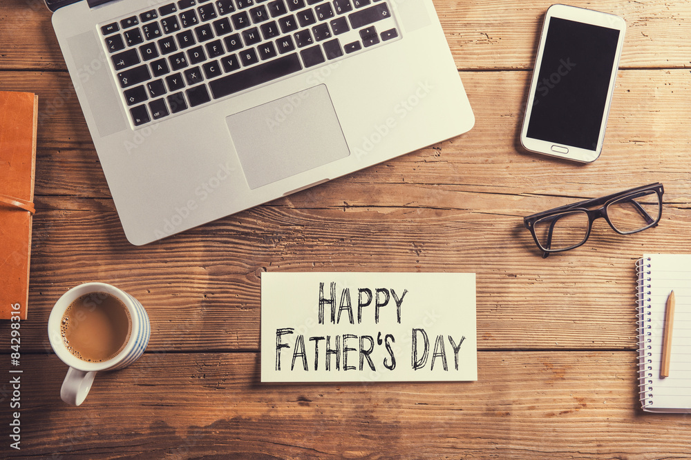 Fathers day composition - wooden office desk. Studio shot. Stock Photo ...