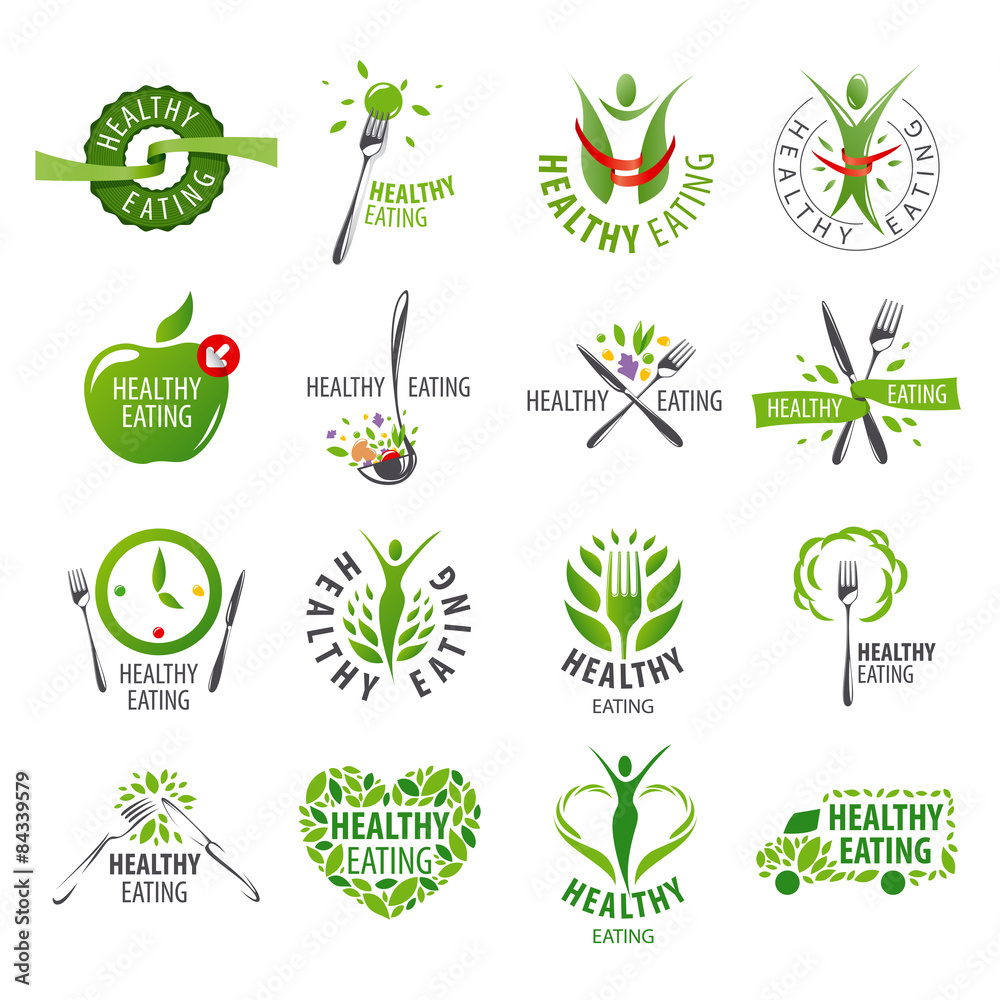 large set of vector logos healthy eating Stock Vector | Adobe Stock
