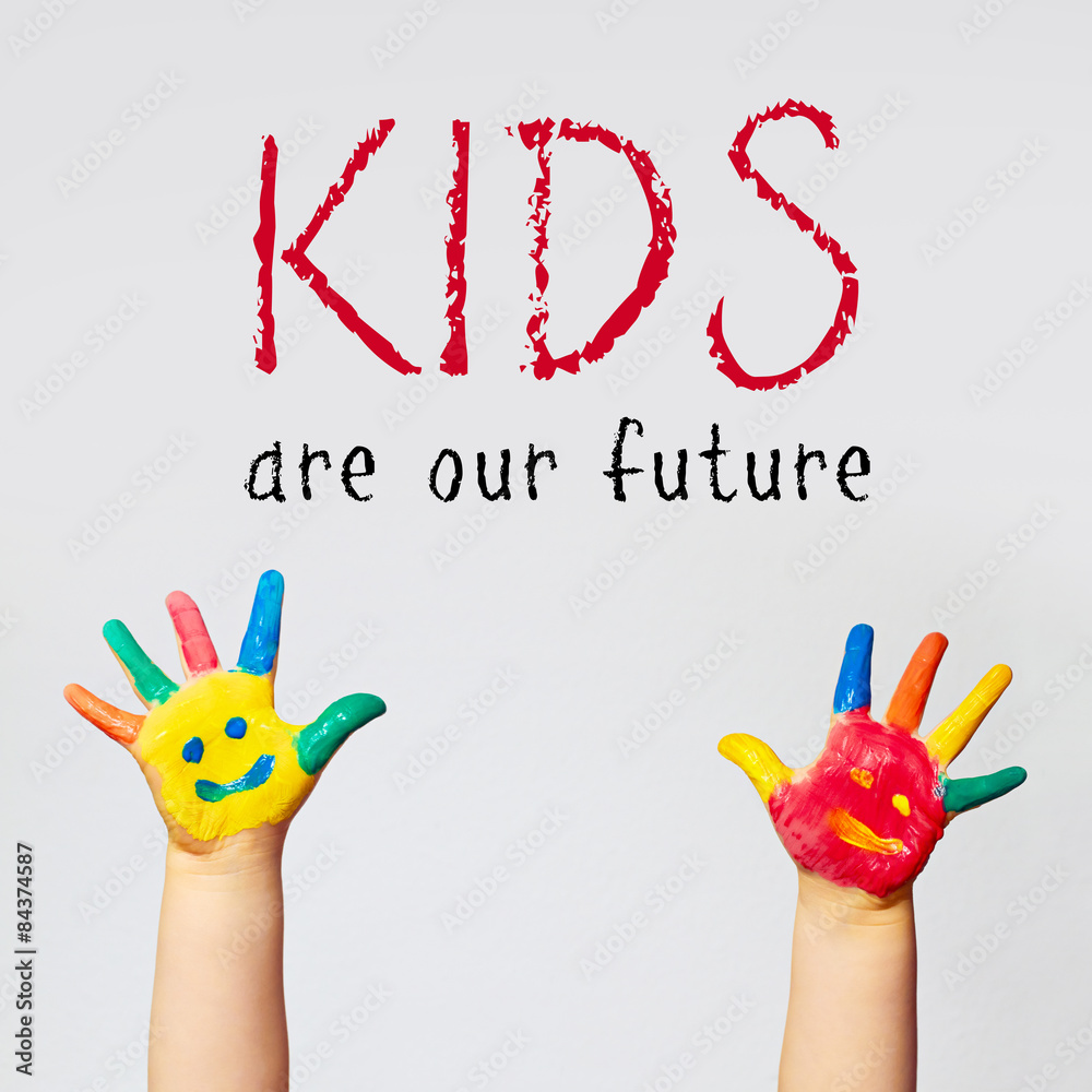 painted hands of little child - kids are our future Stock Photo | Adobe ...