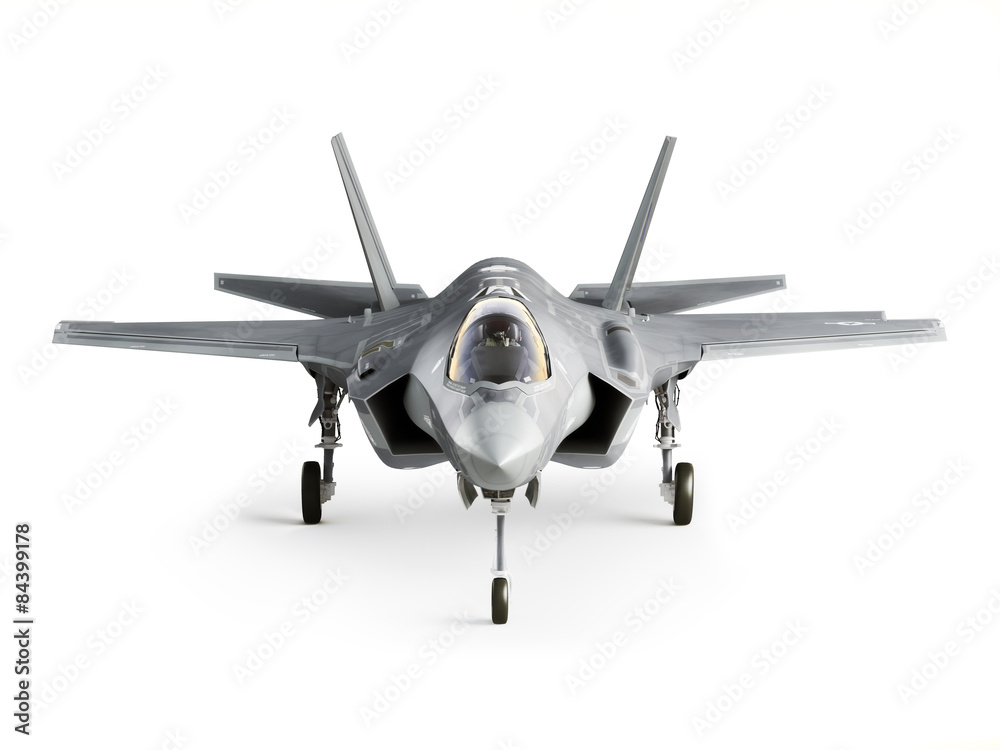 F35 strike aircraft front view isolated on a white background. Stock ...
