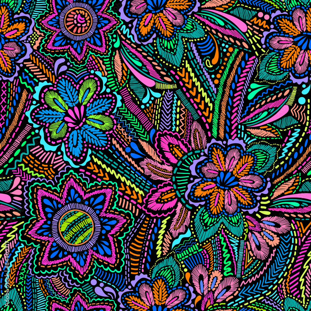 Embroidery floral design ~ seamless background Stock Vector | Adobe Stock