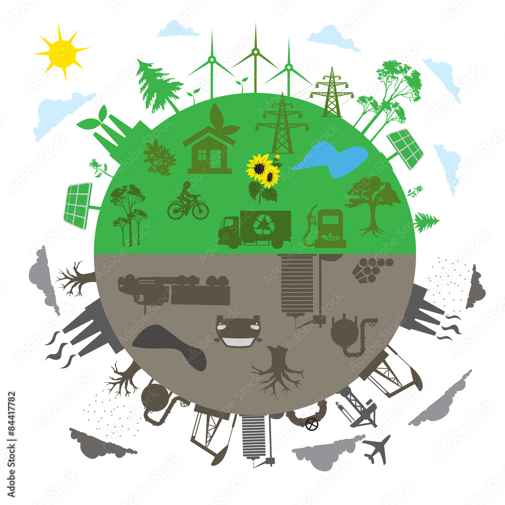 renewable energy versus traditional energy concept in flat design Stock ...