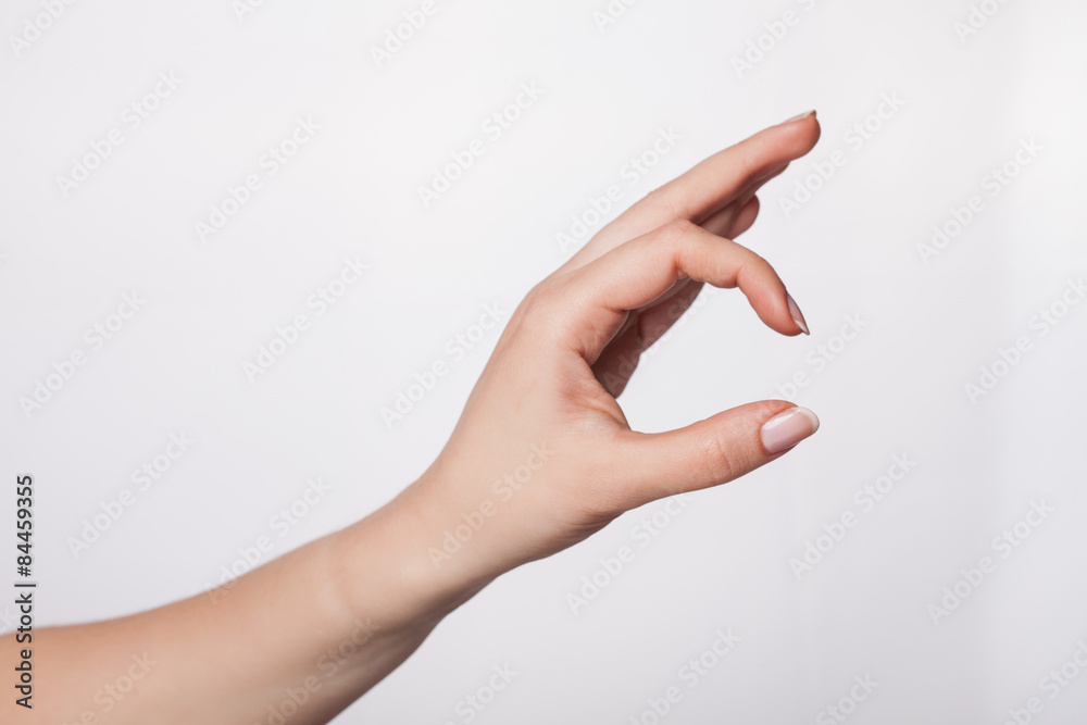 hand showing sizes - hand gesture isolated on white background Stock ...