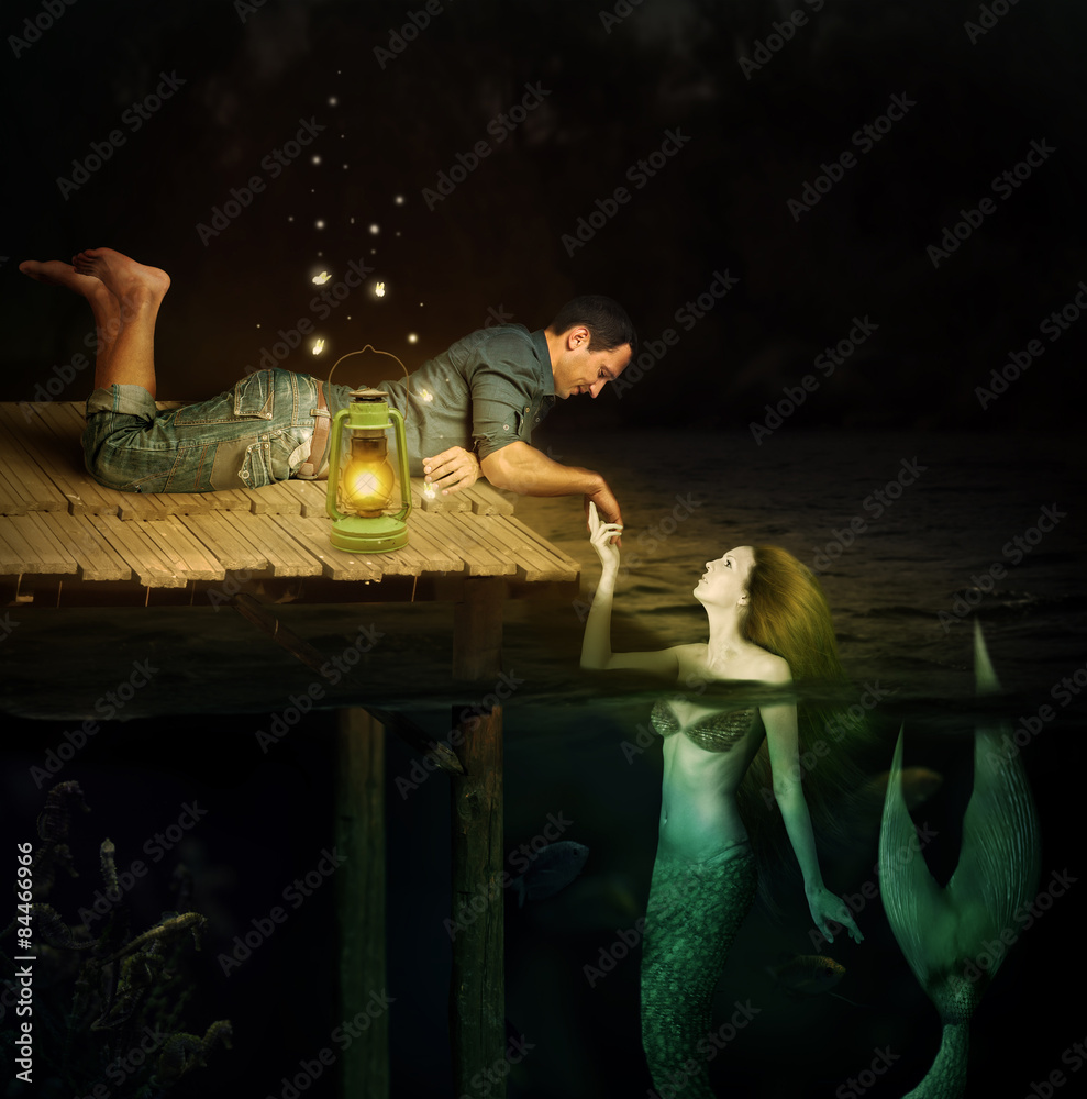 handsome men and beautiful mermaid Stock Photo | Adobe Stock