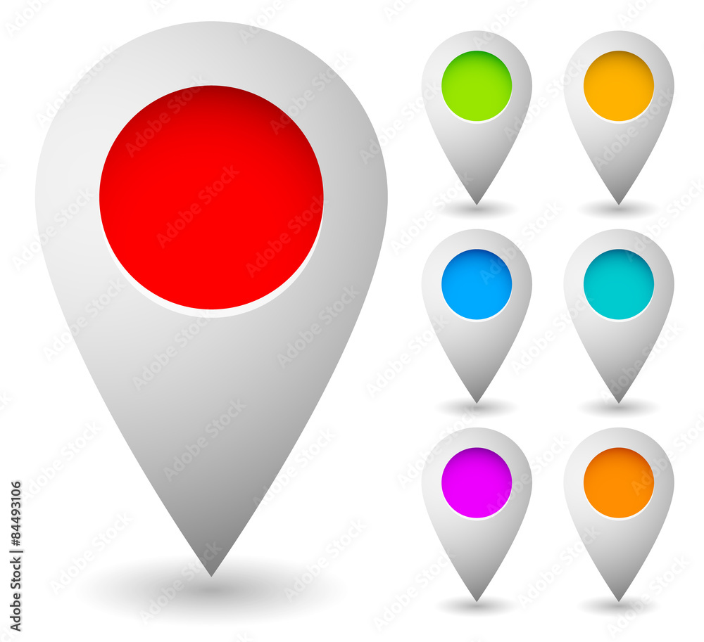 Map marker, map pin vector. Map markers with circles with blank Stock ...