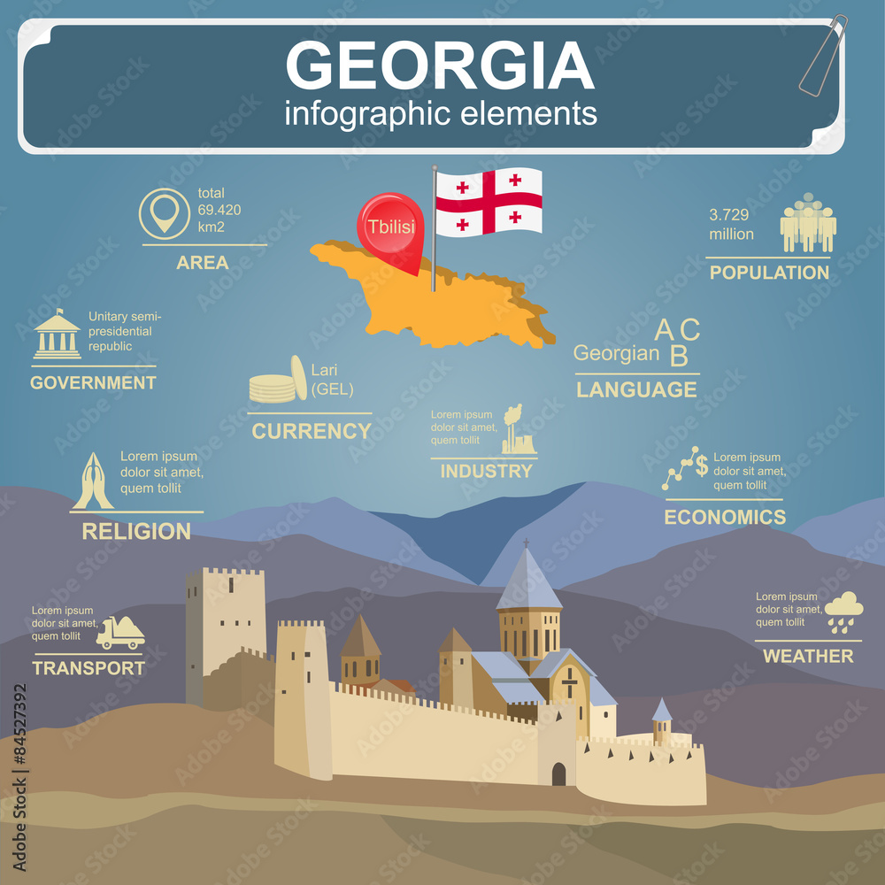 Georgia infographics, statistical data, sights Stock Vector | Adobe Stock
