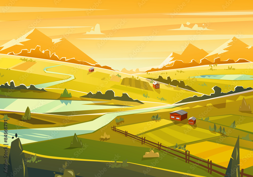 Rural landscape. Vector illustration. Stock Vector | Adobe Stock