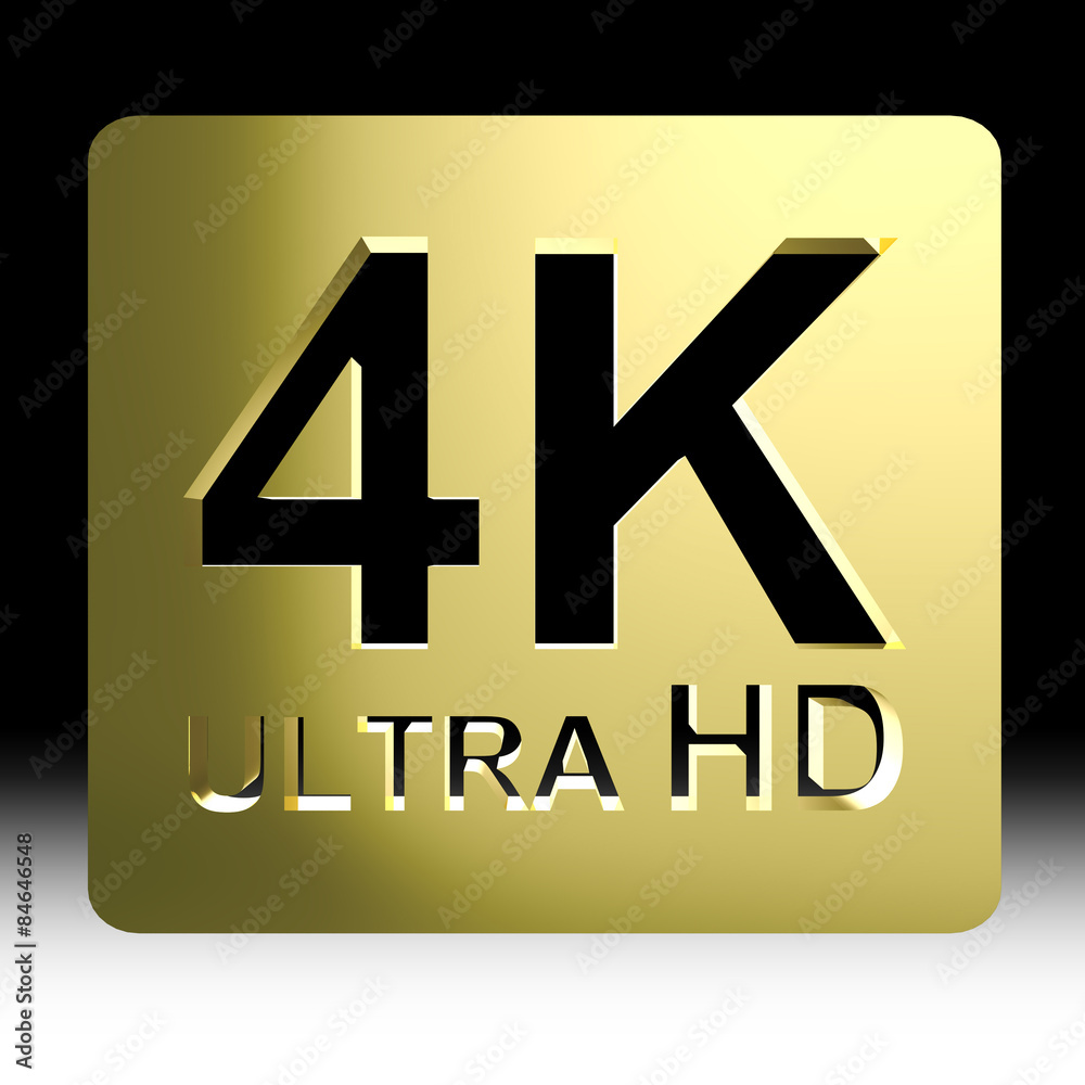Gold 4K ultra HD sign isolated on black background with clipping path ...