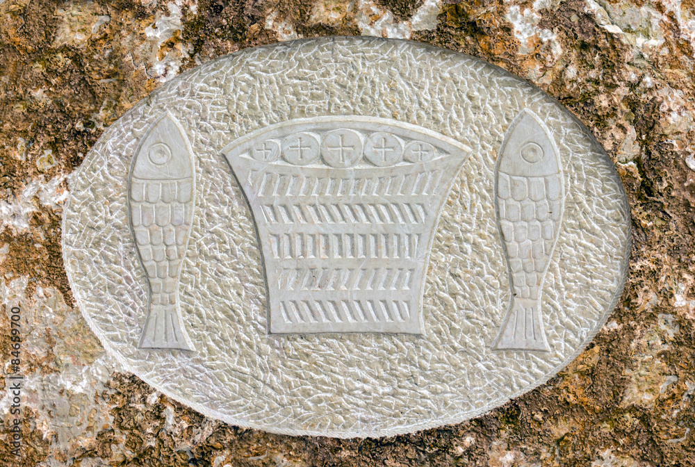 Icon of fishes in Serbian Orthodox Christian monastery Ostrog Stock ...