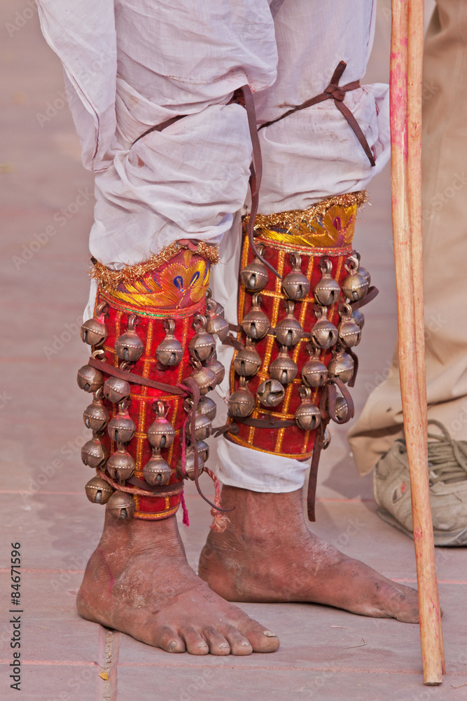 Leg bells known as Ghungroos worn by a member of a minstrel troupe in ...