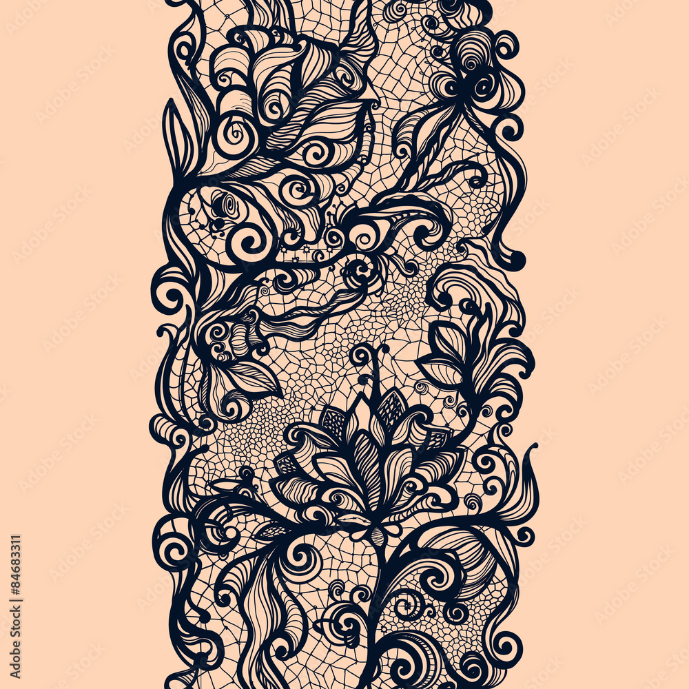 Abstract lace ribbon vertical seamless pattern. Template frame design ...