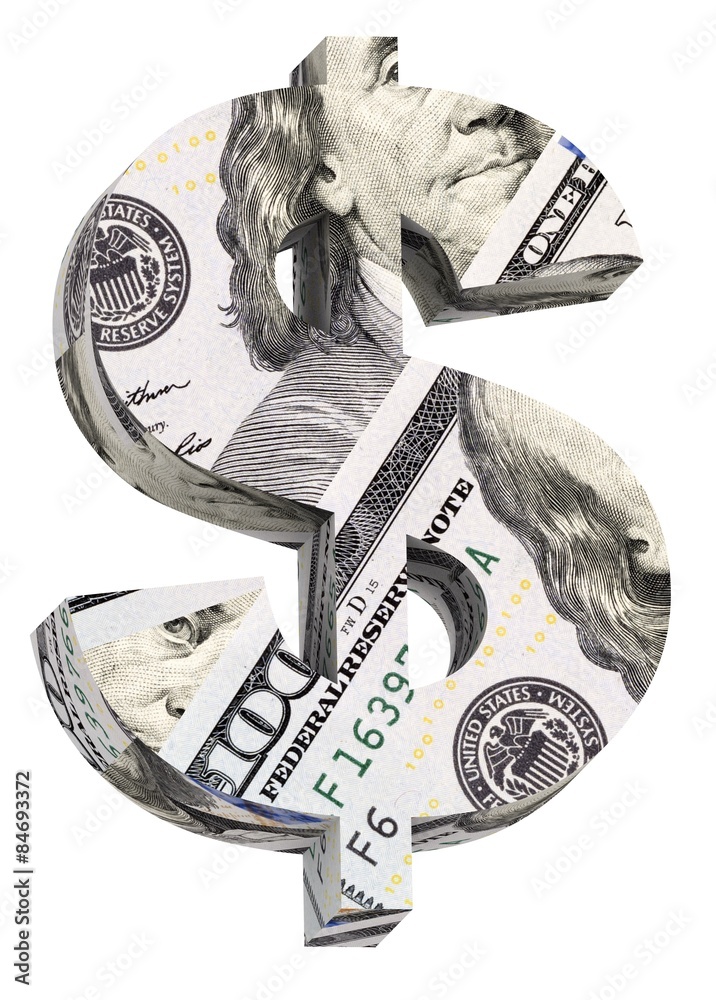 Dollar sign from dollar bill alphabet set isolated over white. Stock ...