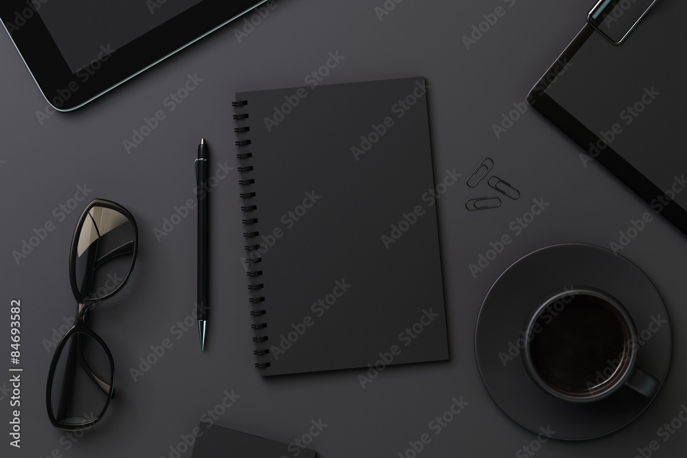 Blank black diary and accessories Stock Illustration | Adobe Stock