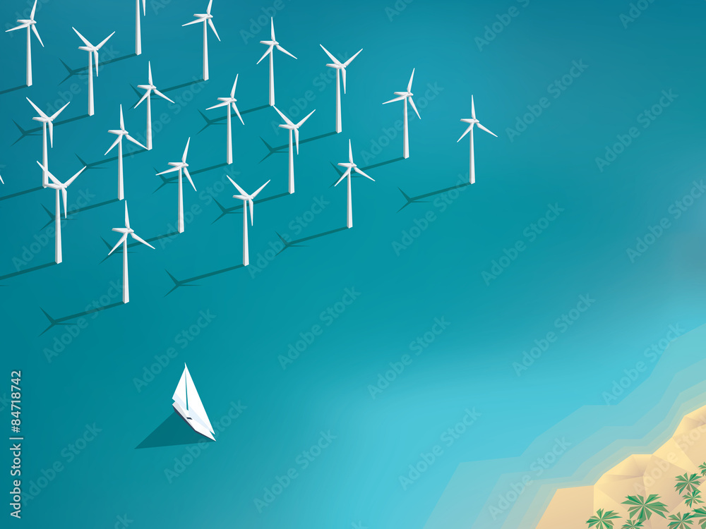 Offshore wind farm concept. Ecological background suitable for Stock ...