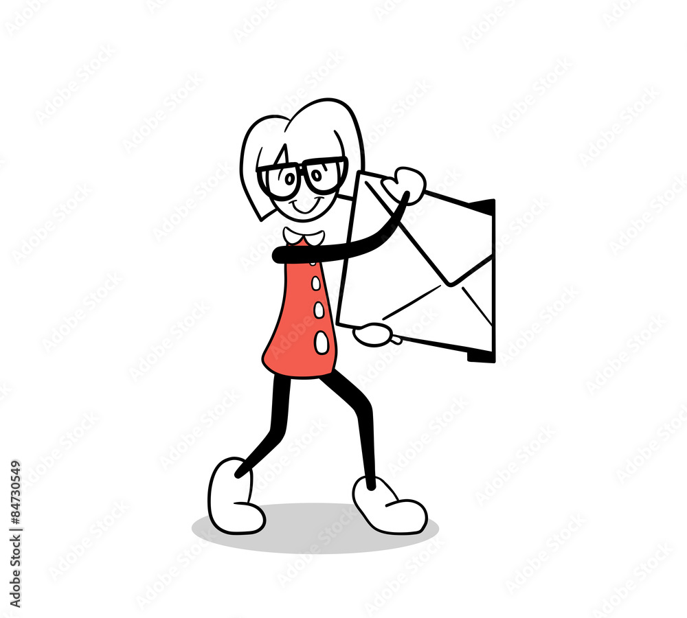 Cute cartoon businesswoman posting a letter Stock Vector | Adobe Stock