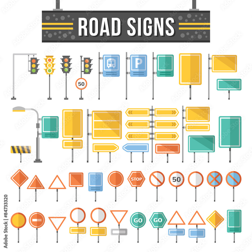 Flat road signs set Stock Vector | Adobe Stock
