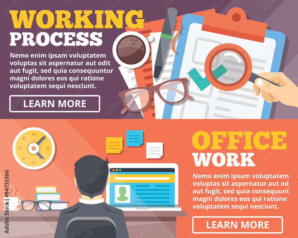 Working process, office work flat illustration concepts set Stock ...