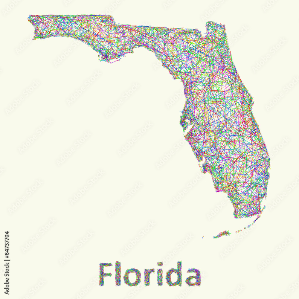 Florida line art map Stock Vector | Adobe Stock