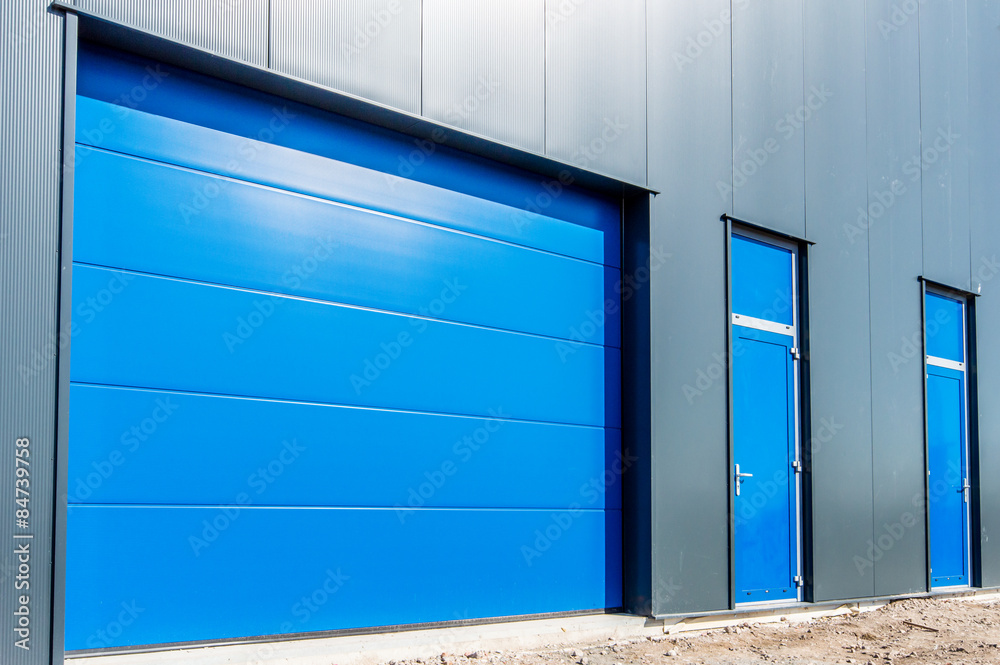blue shutter door in a modern business unit Stock Photo | Adobe Stock