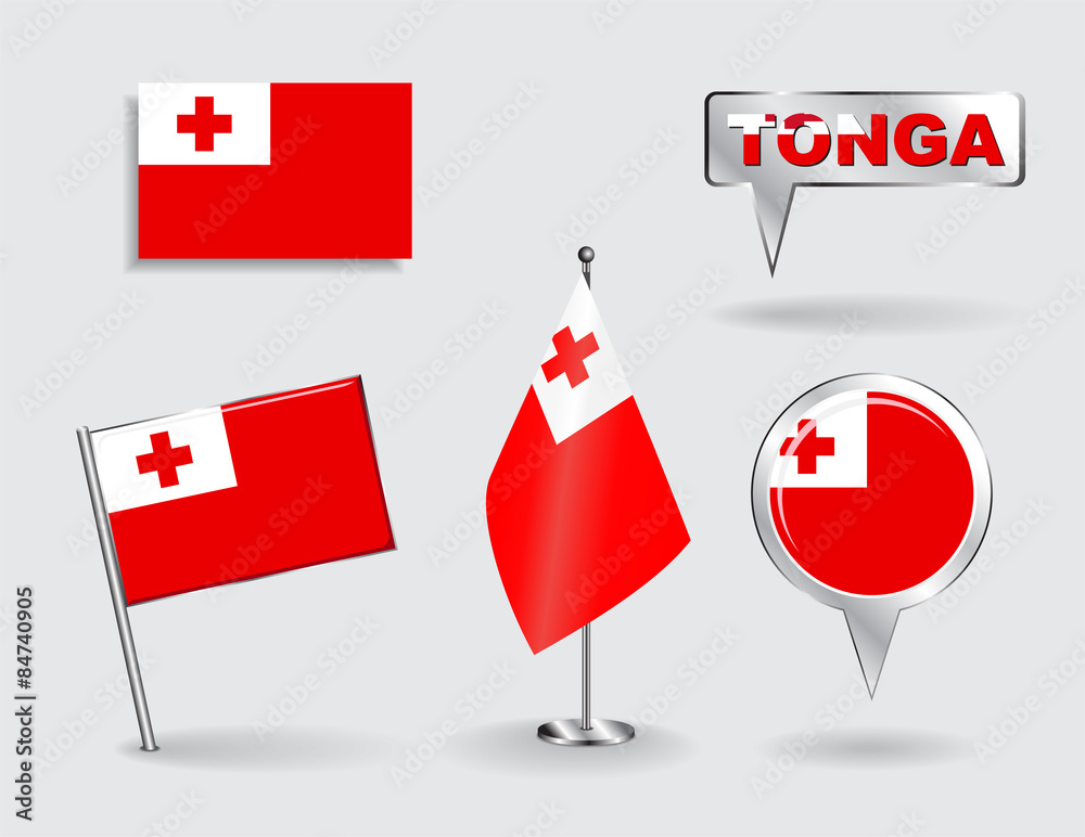 Set of Tonga pin, icon and map pointer flags. Vector Stock Vector | Adobe Stock