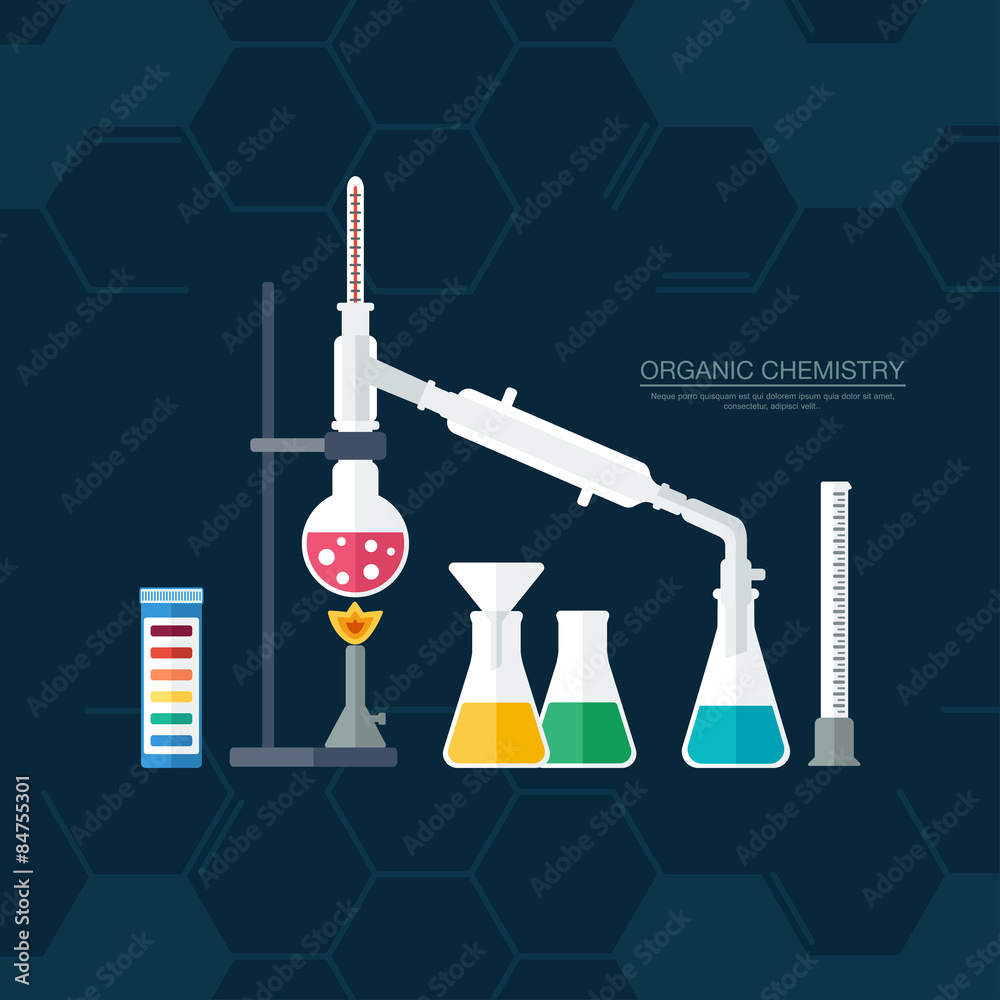 Organic chemistry. Synthesis of substances. Border of benzene rings ...