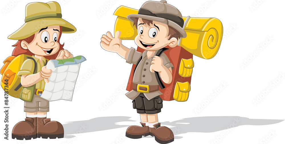 Cute cartoon kids in explorer outfit Stock Vector | Adobe Stock